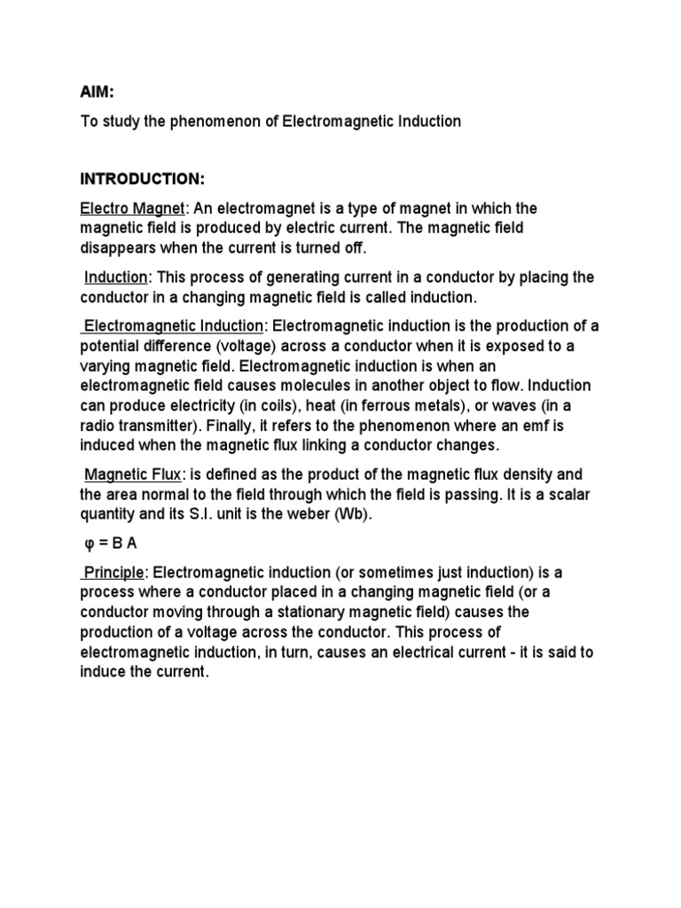 Physics Project Pdf Electromagnetic Induction Magnetic Field