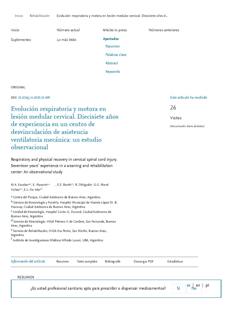 Evolución respiratoria y motora en lesión medular cervical. Diecisiete años de experiencia en un ...
