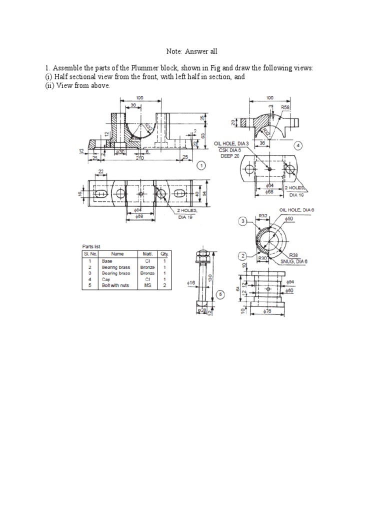 Assemble Plummer block views: half sectional & top | PDF