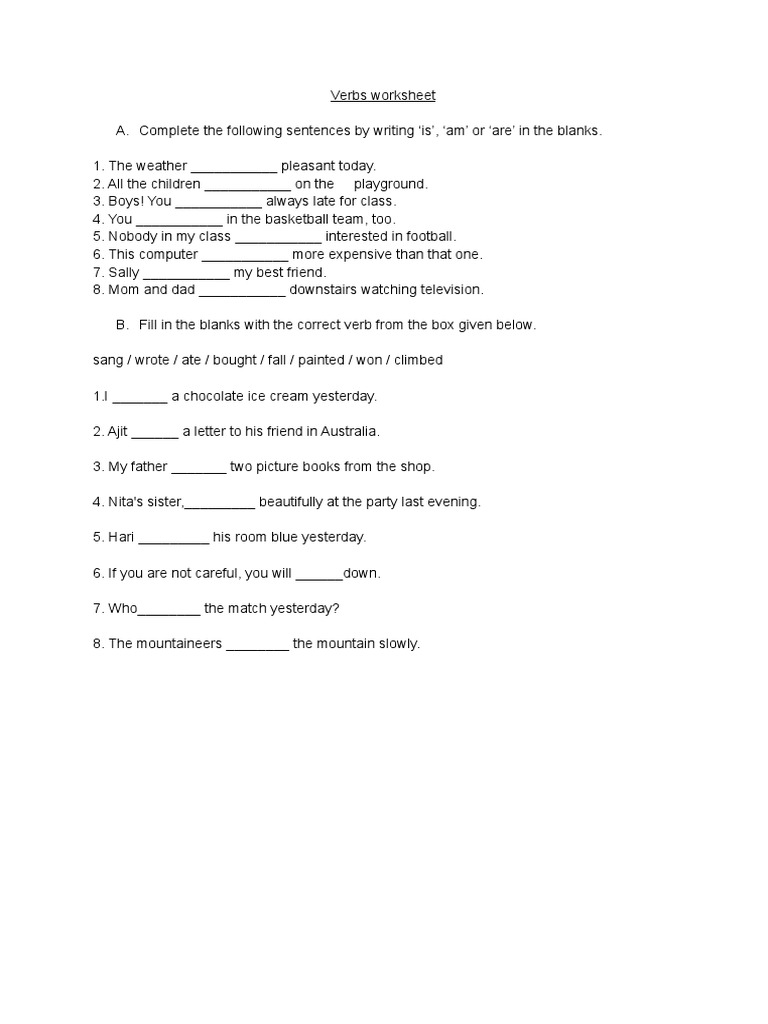Verbs Worksheet 1 | PDF