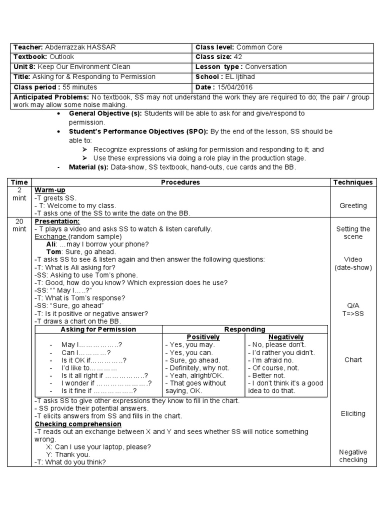 Unit 8 Asking For Permission and Responding To Permission Conversation ... Unit 8 Asking For Permission and Responding To Permission Conversation ...