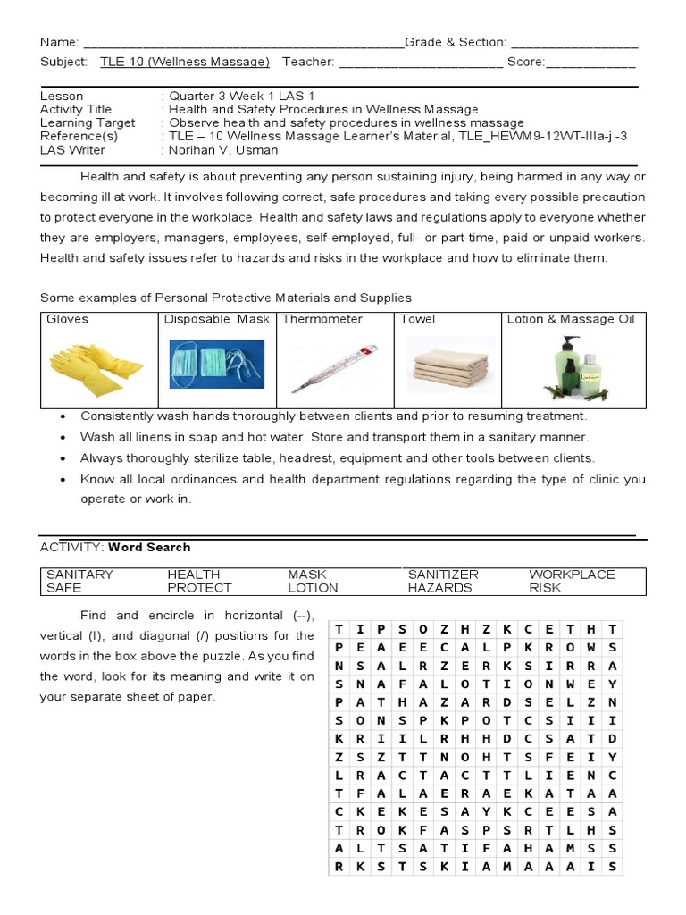 TLE-Q3 Las | PDF | Massage | Hand