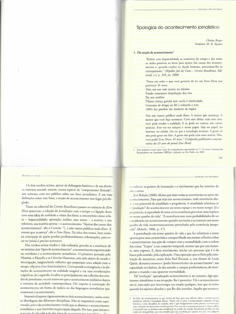 AULA 6 - BERGER. TAVARES. Tipologias Do Acontecimento Jornalistico | PDF AULA 6 - BERGER. TAVARES. Tipologias Do Acontecimento Jornalistico | PDF