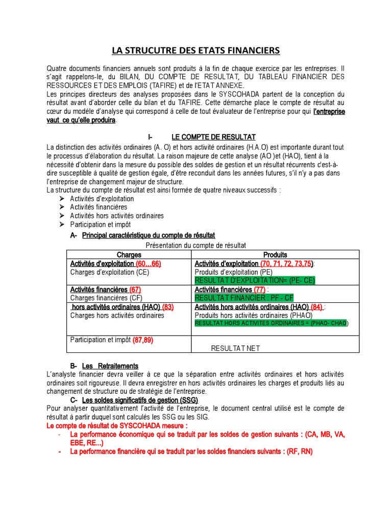 Strucutre Des Etats Financiers2 | PDF | Comptabilité | Bilan comptable