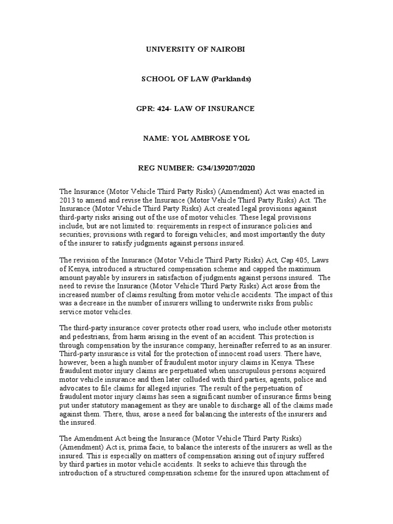 Law of Insurance Assignment | PDF | Insurance | Vehicle Insurance