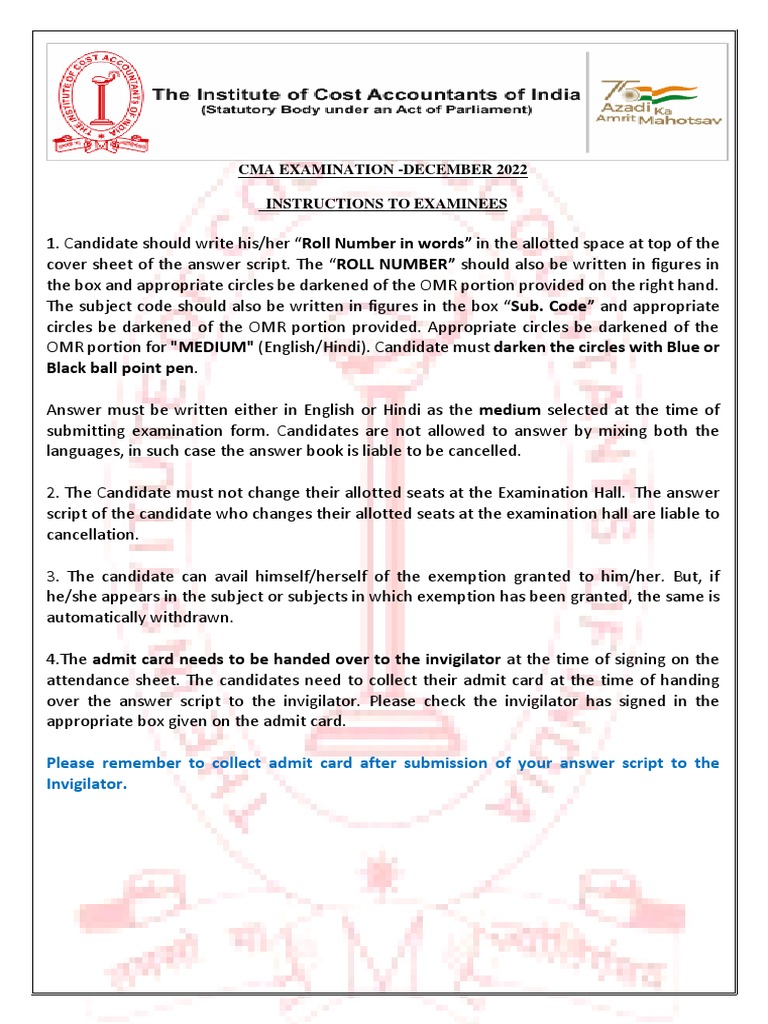 Admit Card Instruction Final | PDF | Identity Document