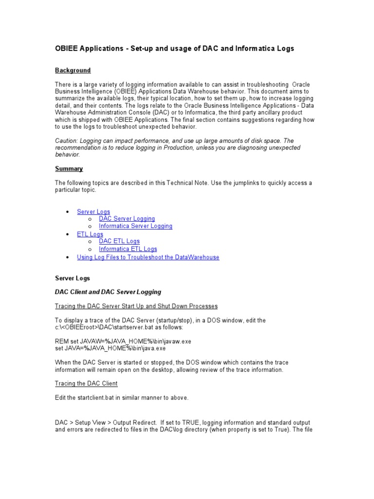 Obiee Applications Set Up And Usage Of Dac And A Logs Download Free Pdf Sql Computer File