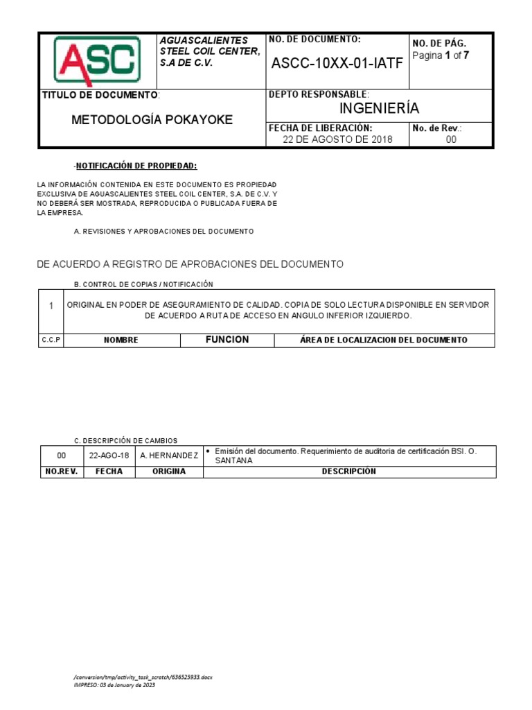 Ascc-1024-01-Iatf Metodologia Pokayoke | PDF | Ingeniería de confiabilidad