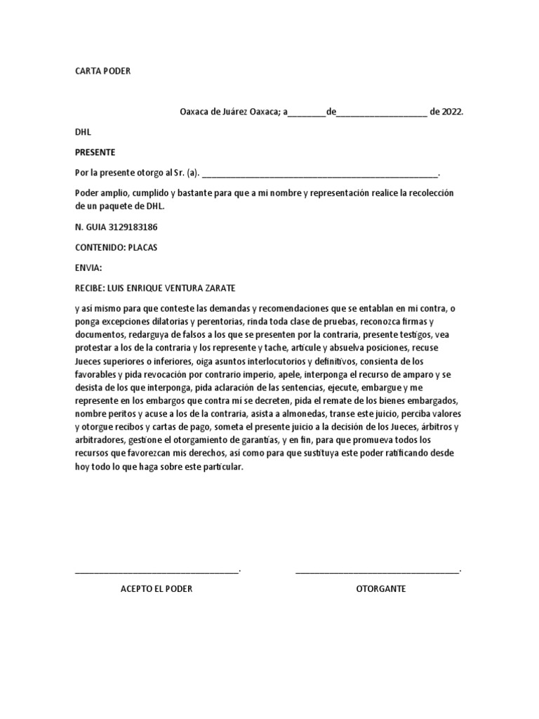 Carta Poder para Recoger Paquete DHL | PDF