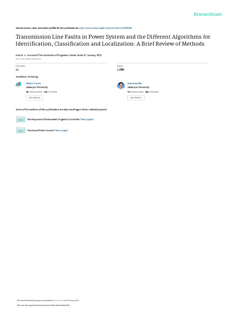 Transmission Line Faults In Power System And The Different Algorithms For Identification
