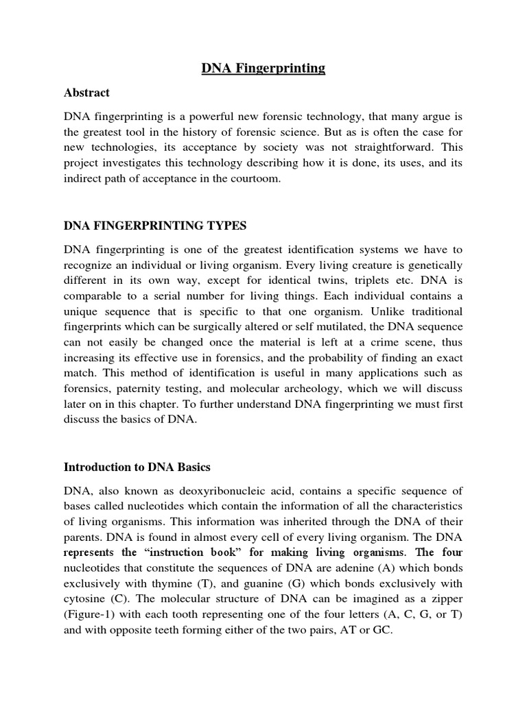 DNA Fingerprinting-BIO PROJECT | PDF | Gel Electrophoresis | Dna Profiling