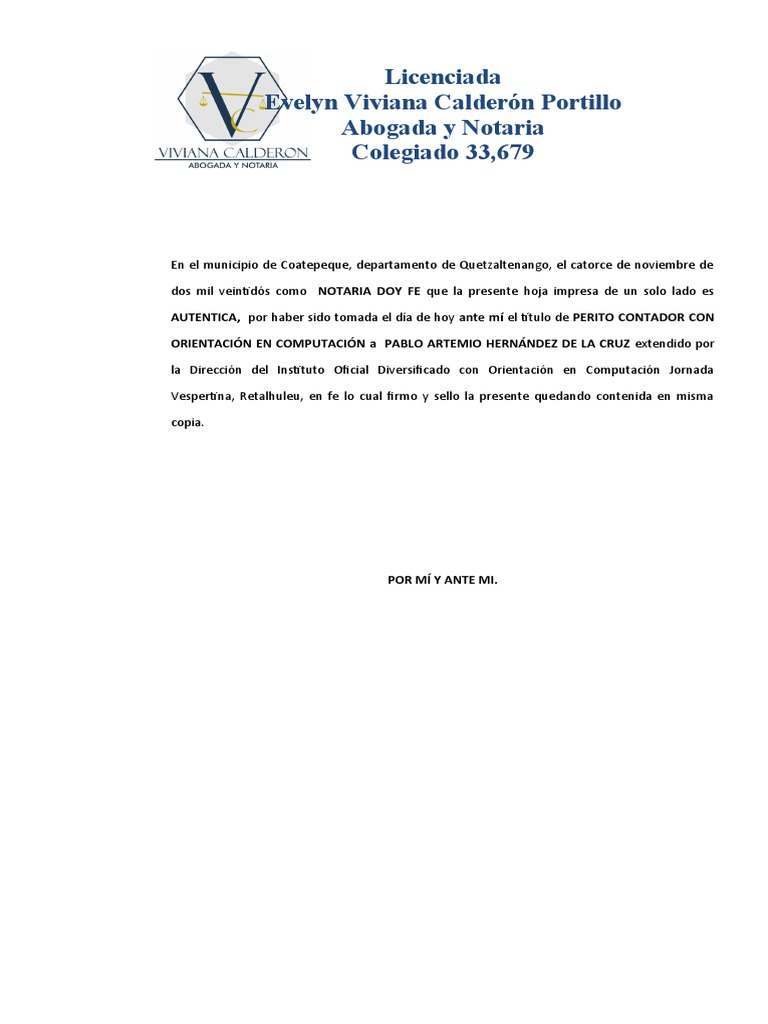 Certificado de título profesional de Perito Contador con Orientación en ...