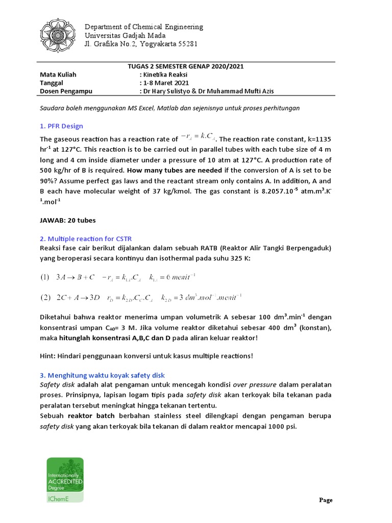 Tugas 2 Isothermal Reactor Design | PDF