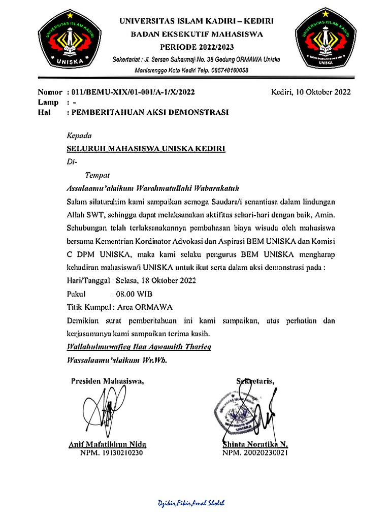 011 Surat Pemberitahuan Aksi | PDF