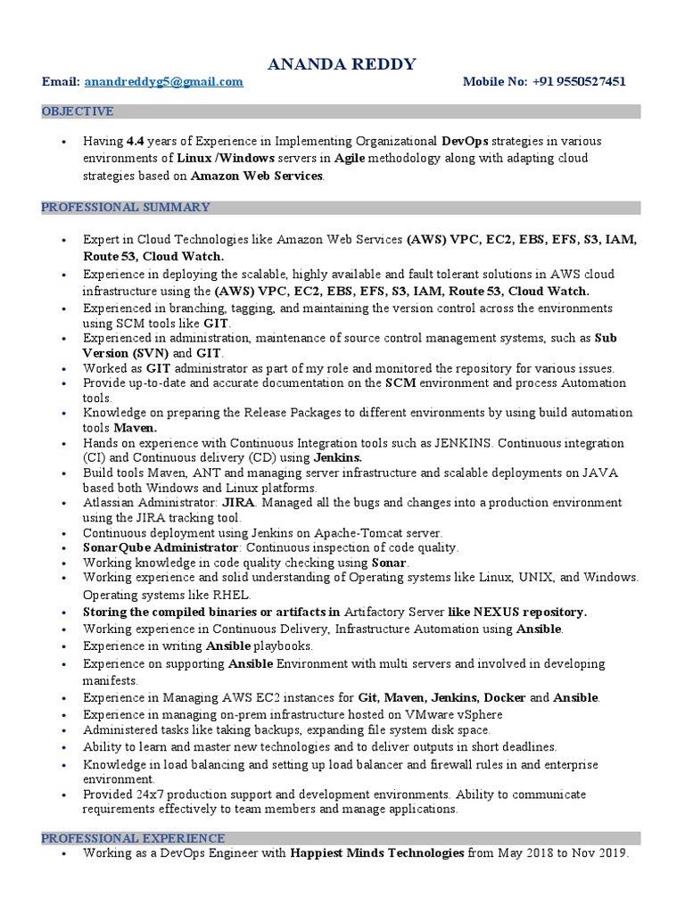 Ananda Reddy Updated Resume | PDF | Cloud Computing | Version Control