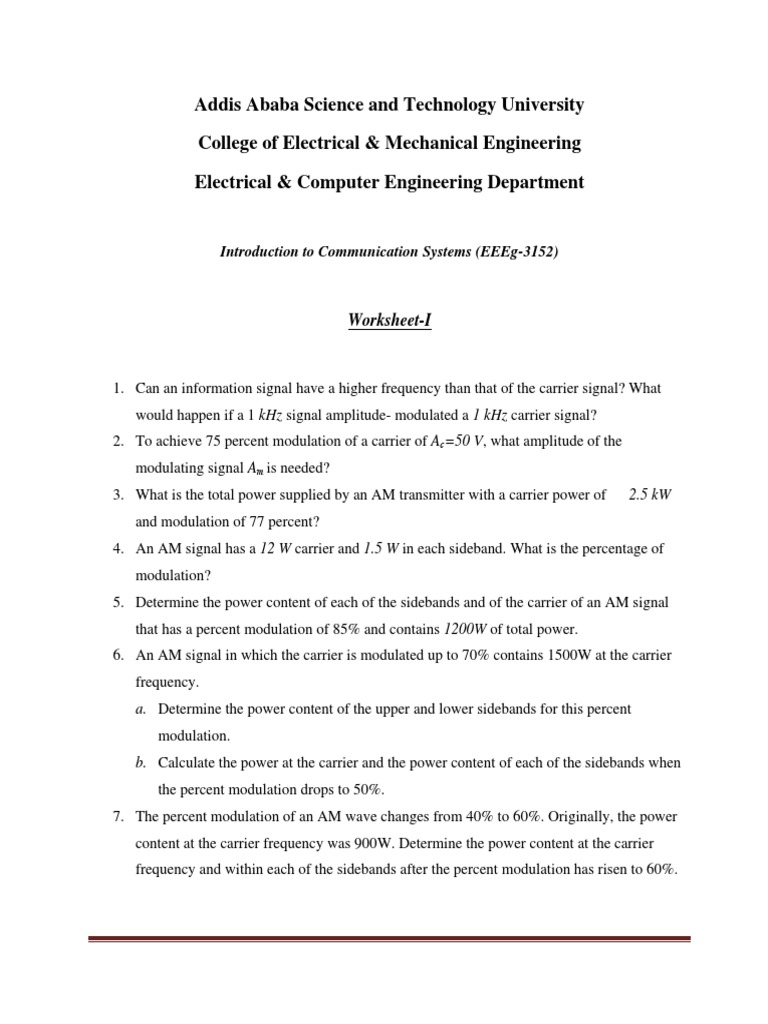 Work Sheet-I | PDF | Modulation | Wireless