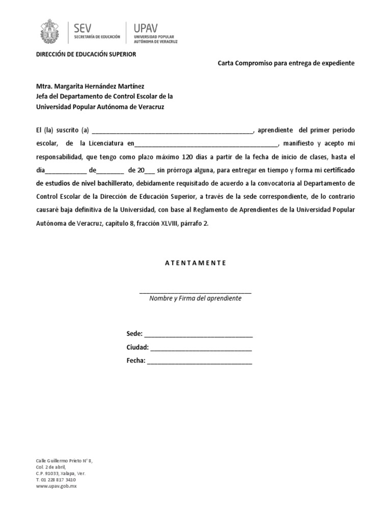 Cartas Compromiso DOCUMENTO FALTANTE | PDF