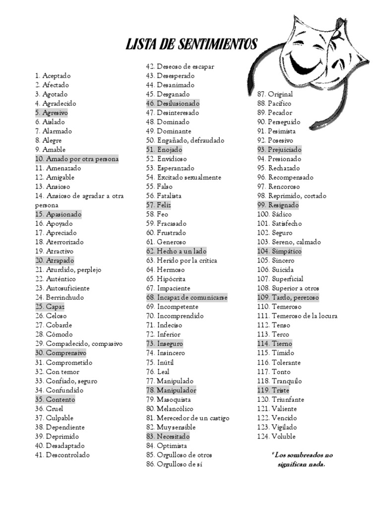 Lista de Sentimientos | PDF