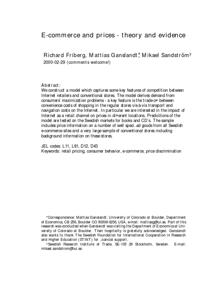 E-Commerce and Prices - Theory and Evidence: Richard Friberg, Mattias ...