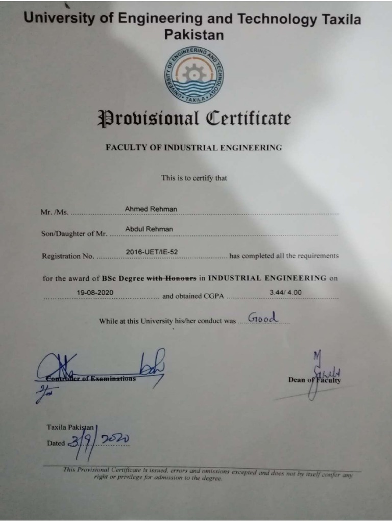 Provisional Certificate | PDF
