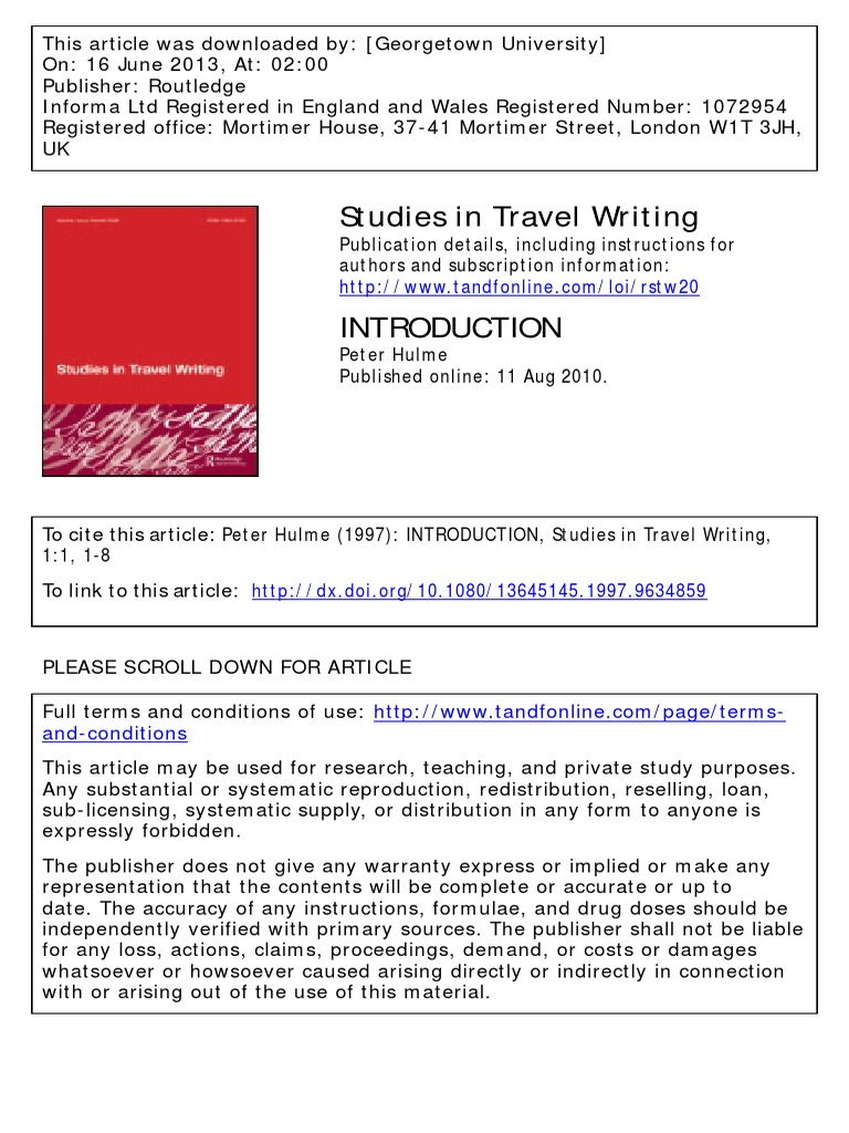 To Cite This Article: Peter Hulme (1997) : INTRODUCTION, Studies in ...