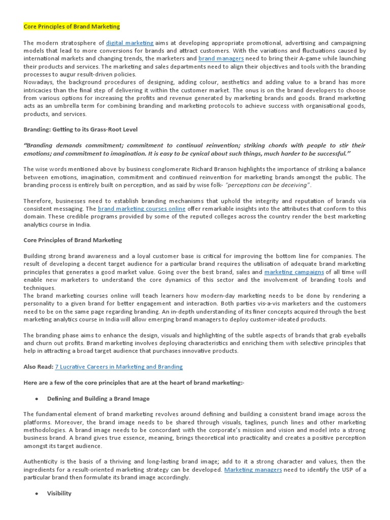 Core Principles of Brand Marketing | PDF | Brand | Marketing