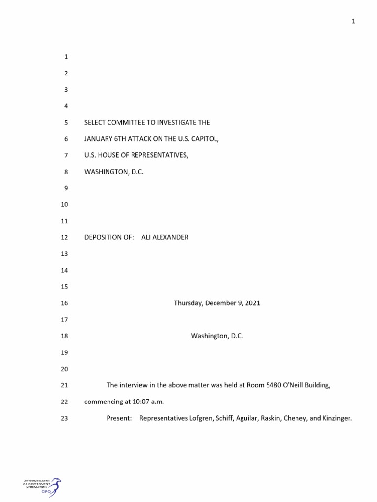Ali Alexander Dec 9 Transcript | PDF | Deposition (Law) | United States ...