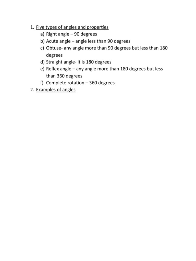 Five Types of Angles and Properties | PDF