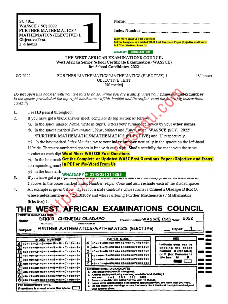 Free WASSCE Further Mathematics Past Questions | PDF | Acceleration ...