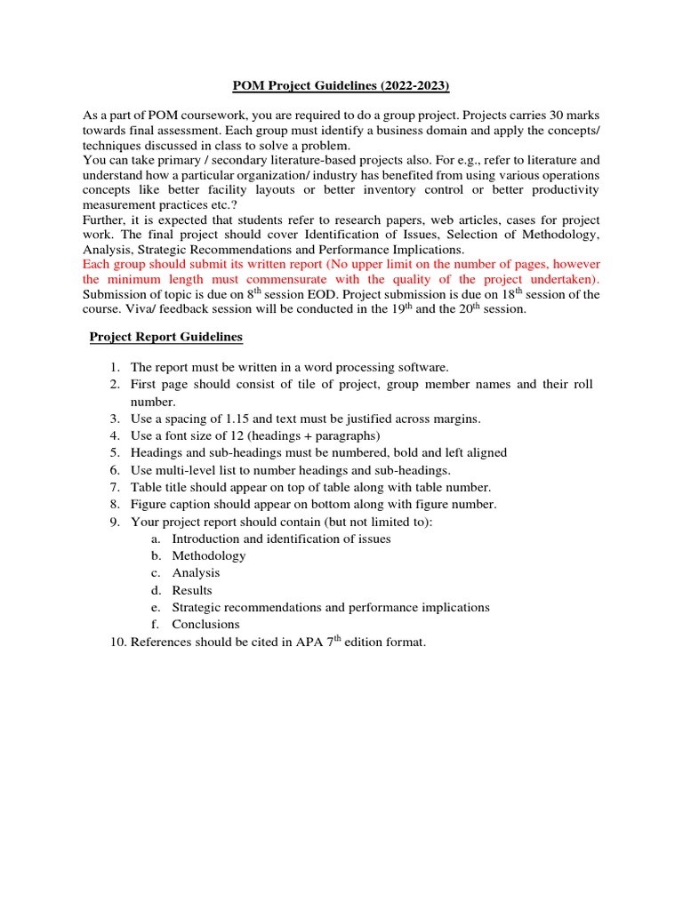 POM Project Submission Guidelines | PDF