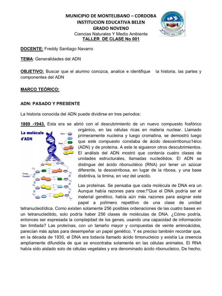 TALLER No 001 GENERALIDADES ADN | PDF | Adn | Rna