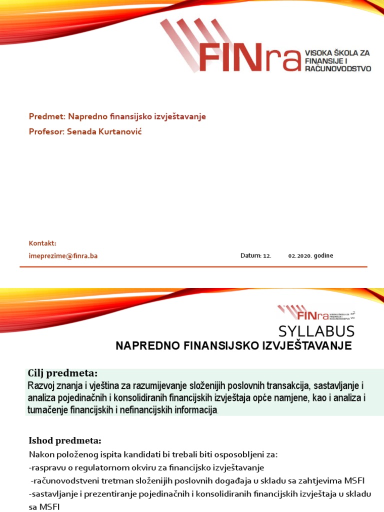 Kurtanovic Napredno Finansijsko Izvještavanje | PDF