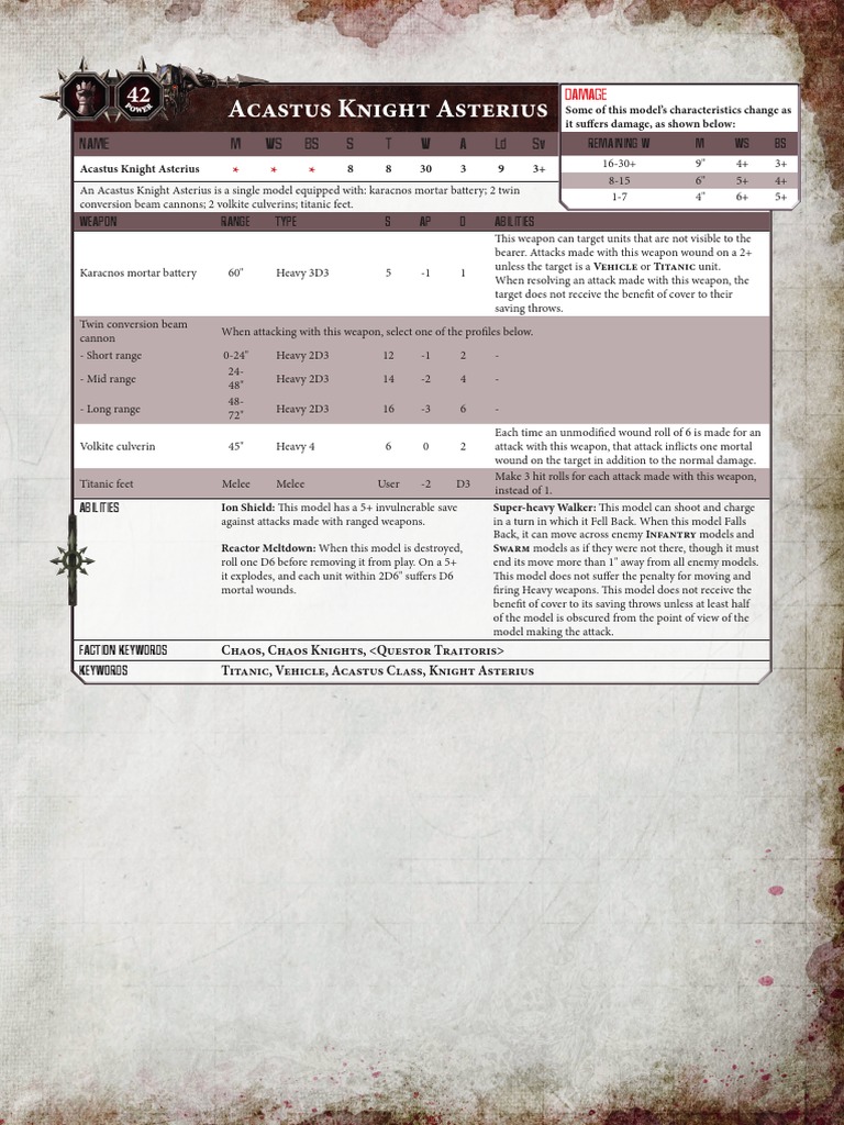 Acastus Knight Asterius Datasheet | PDF | Hazards | Military Science