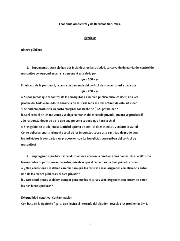 Ejercicios de Economía Ambiental | PDF | Exterioridad | Bienes