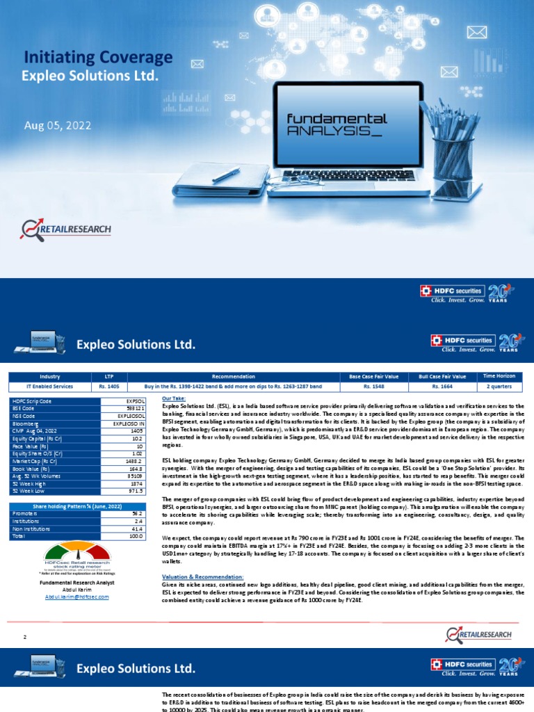 Initiating Coverage - Expleo Solutions - 050822 | PDF | Mergers And ...