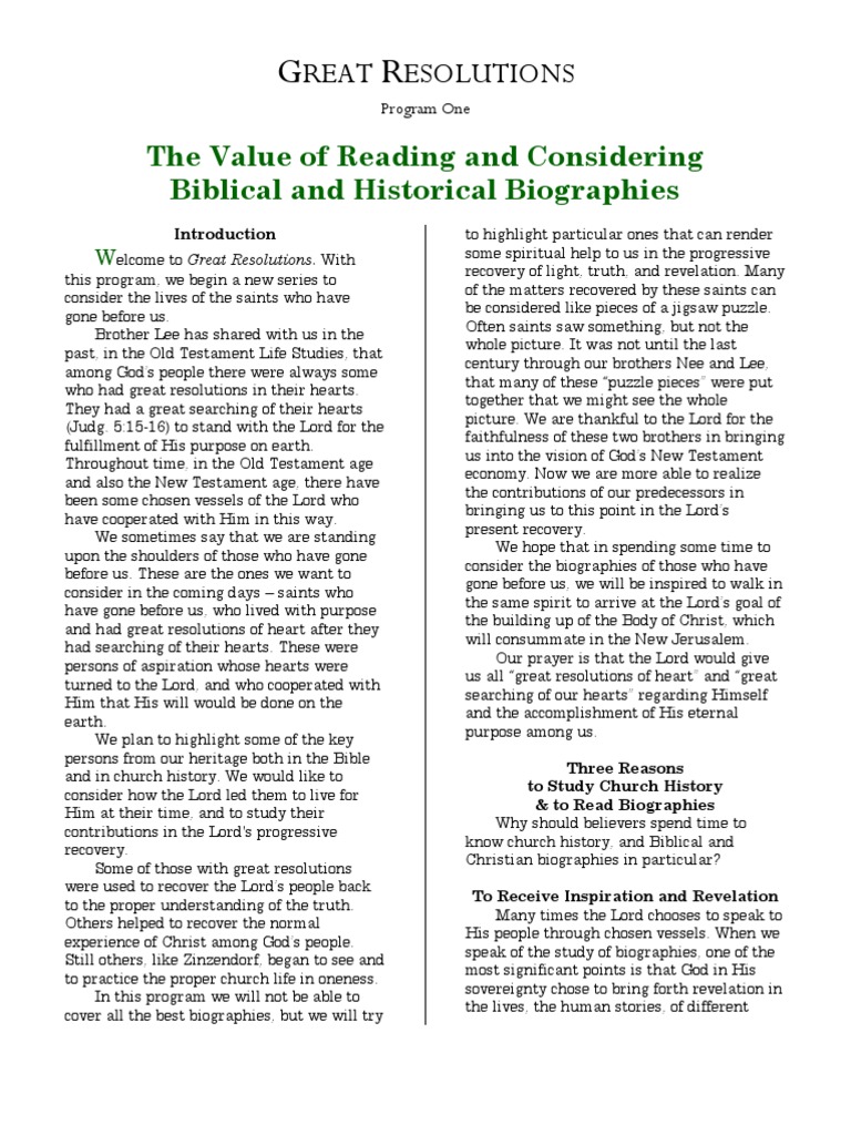 Great Resolutions #1 | PDF | Book Of Genesis | Revelation