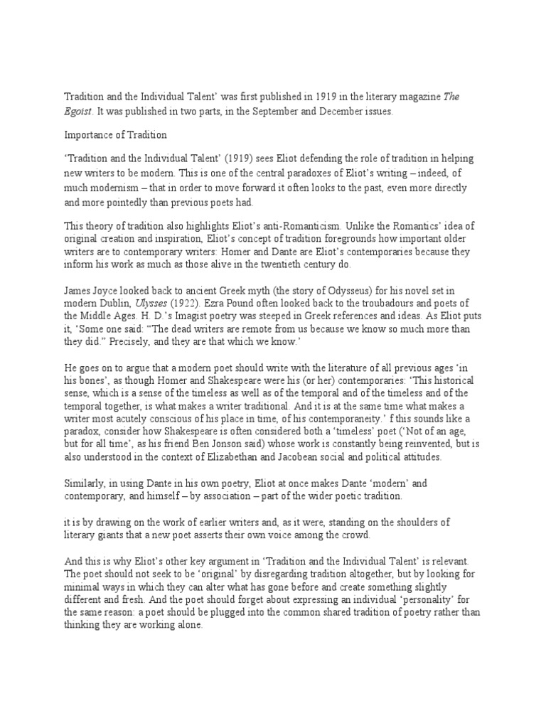 Eliot Tradition & Individual Talent | PDF | T. S. Eliot | Poetry