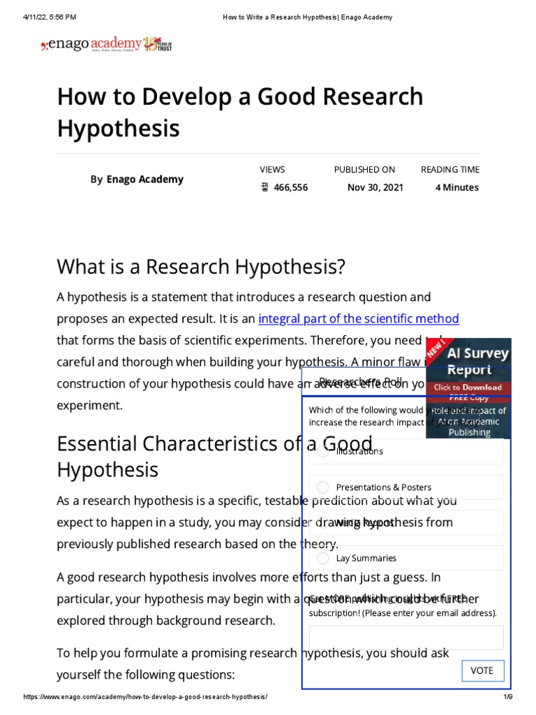 How To Write A Research Hypothesis - Enago Academy | PDF | Hypothesis | Experiment