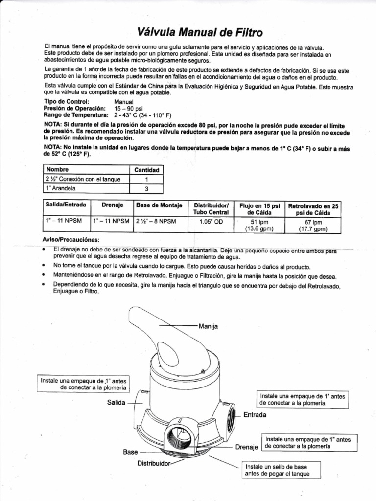 Valvula Manual Filtro | PDF | Ingeniería Química