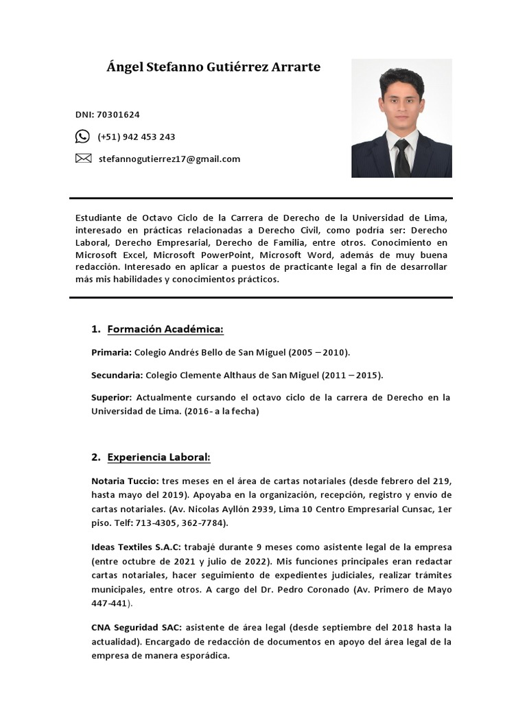 CV Angel Stefanno Gutierrez Arrarte | PDF