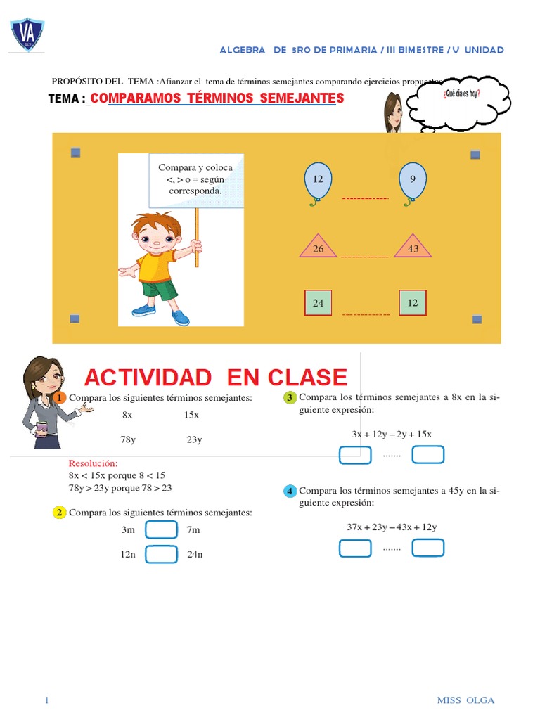 Comparación de Términos Semejantes en Álgebra | PDF