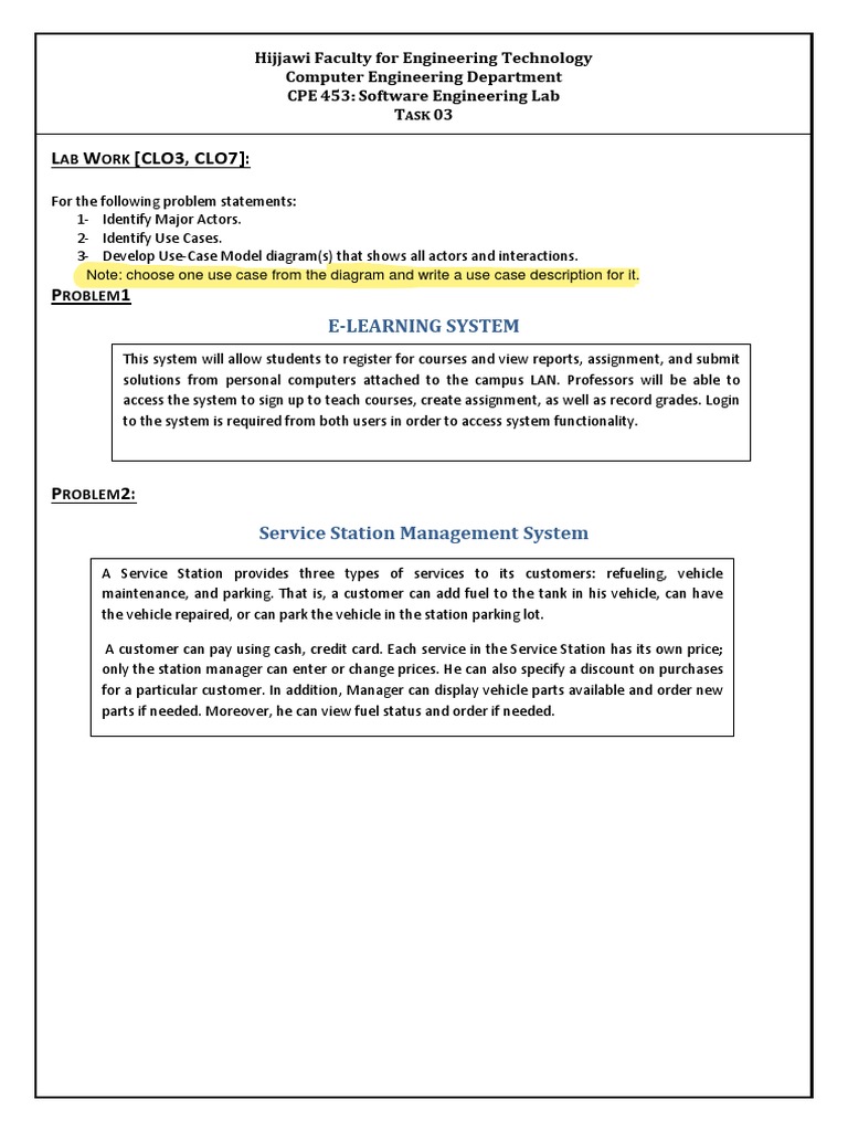 Developing Use Case Models for an E-Learning System and Service Station ...