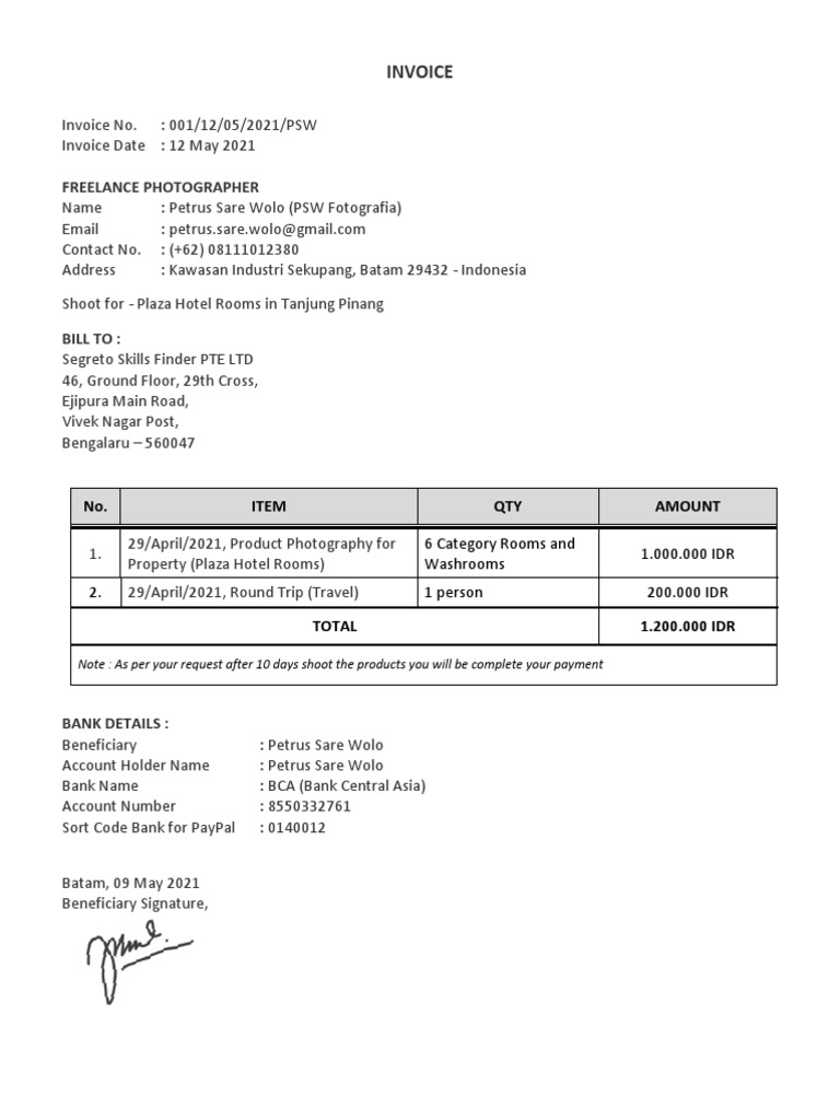 INVOICE Plaza Hotel Tanjung Pinang | PDF