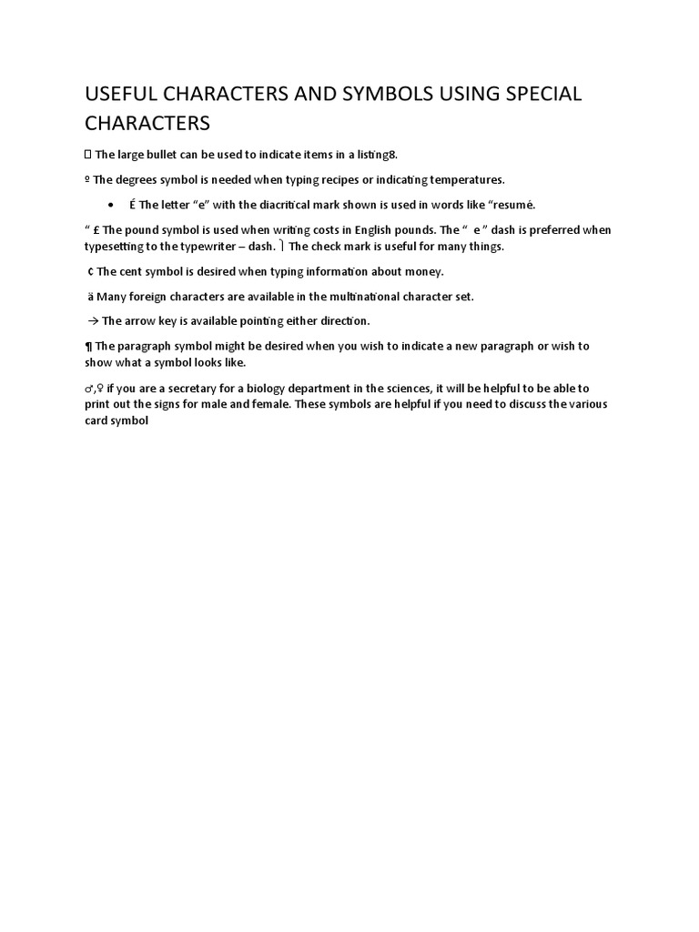 Special Characters & Symbols Guide | PDF