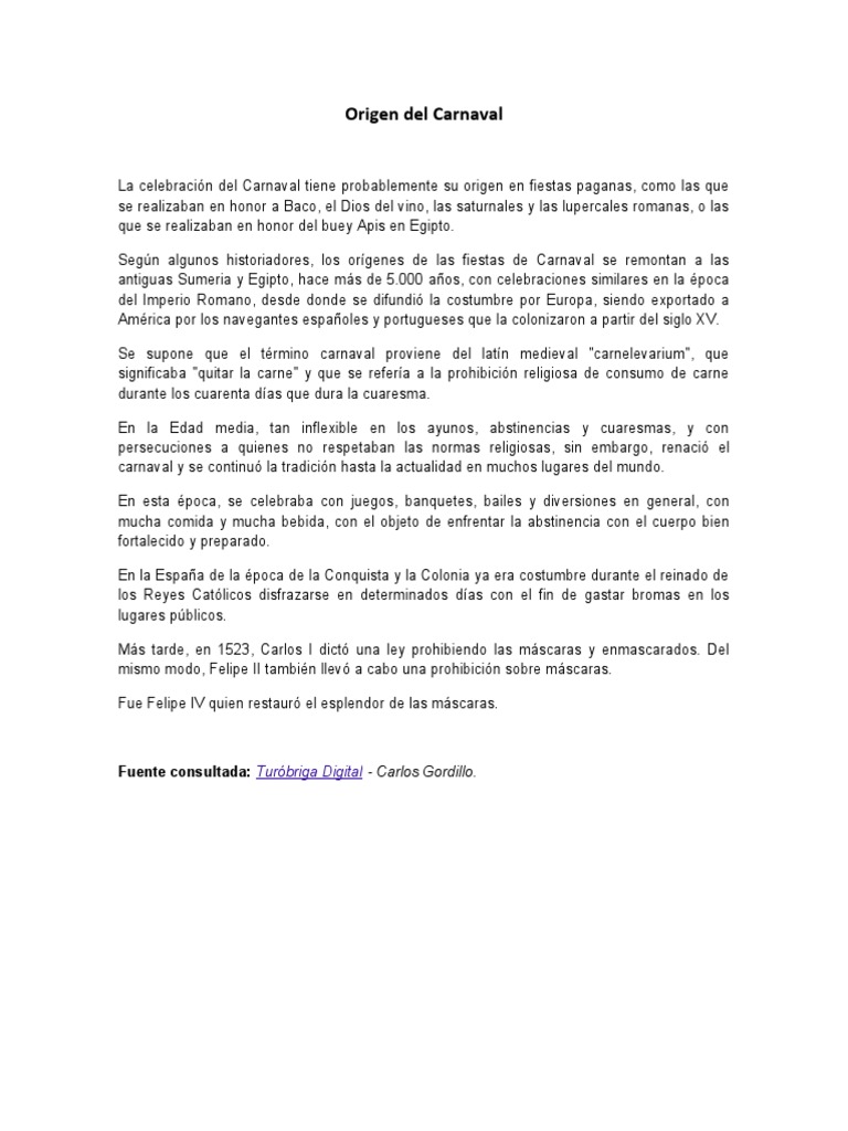 Origen Del Carnaval | PDF