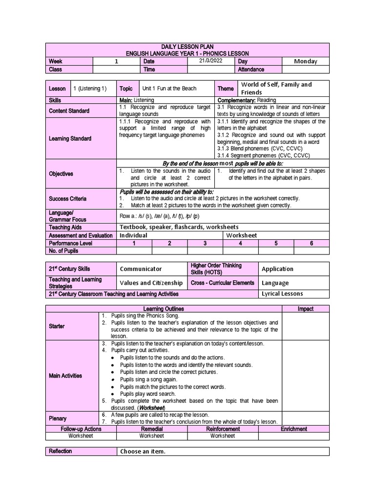 Phonics (Lesson 1 - 21) | PDF | Phonics | Lesson Plan