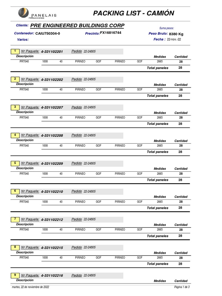 Packing List 7º Contenedor | PDF