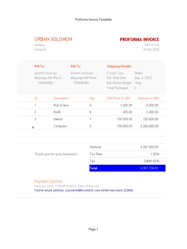 Bron Tech Profoma Invoice | PDF