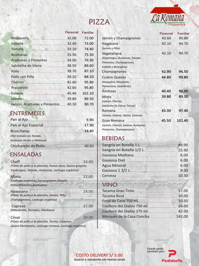 Carta Laromana | PDF | Pizza | Cocina italiana