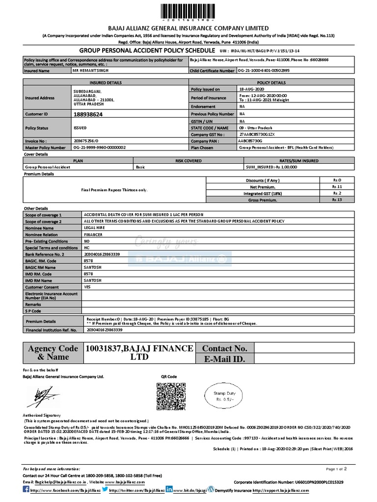 Bajaj Insurance | PDF | Insurance | Cheque